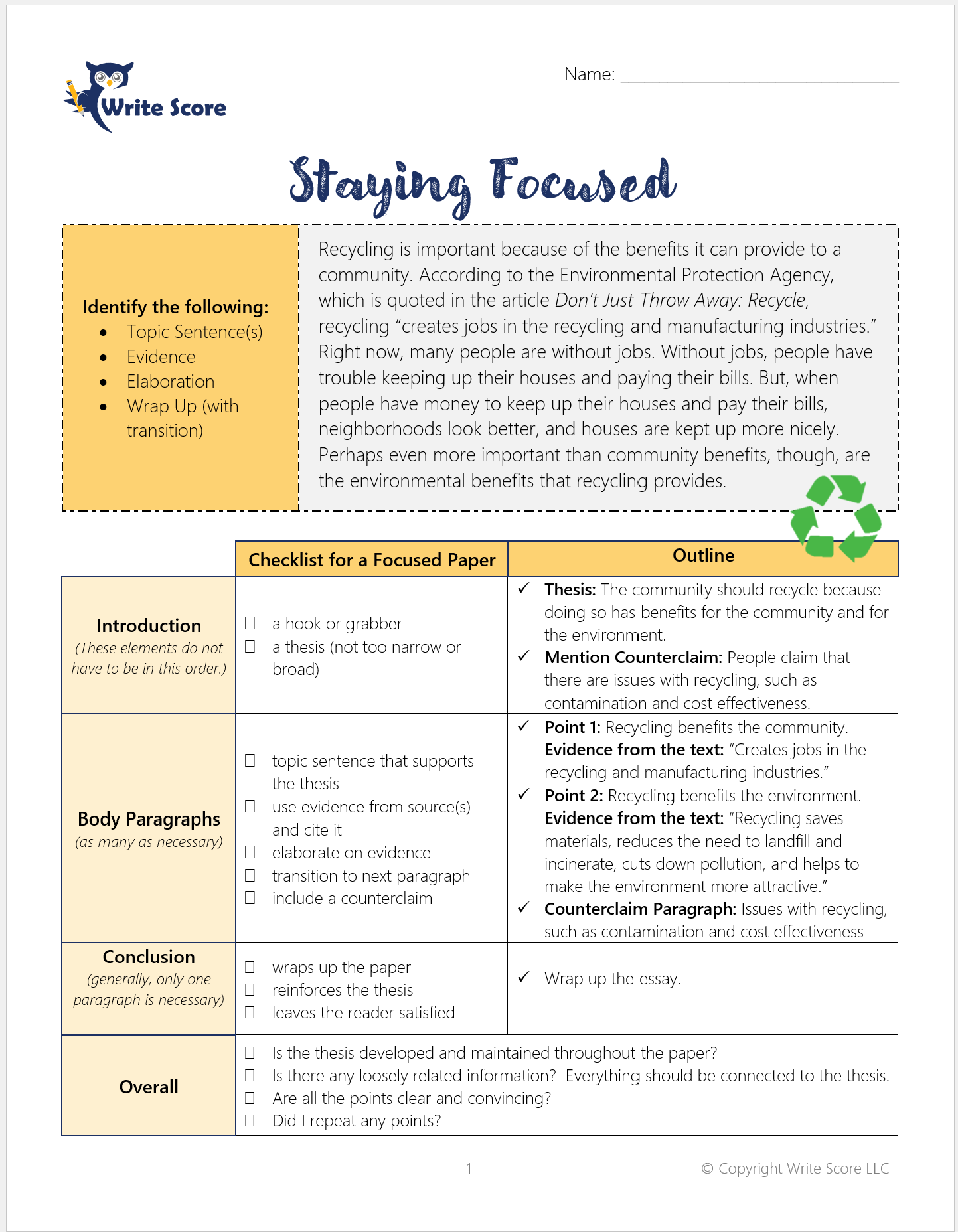 Robust Instructional Materials – Write Score